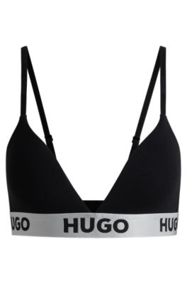 HUGO - Stretch-cotton triangle bra with logo band - Black