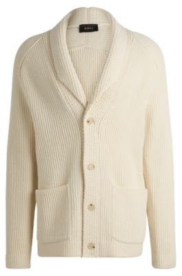 BOSS - Regular-fit cardigan in wool, cashmere and silk - White