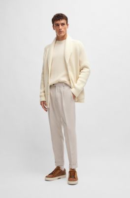 BOSS - Cardigan Regular en laine, soie et cachemire - Blanc