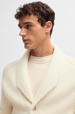 BOSS - Cardigan Regular en laine, soie et cachemire - Blanc