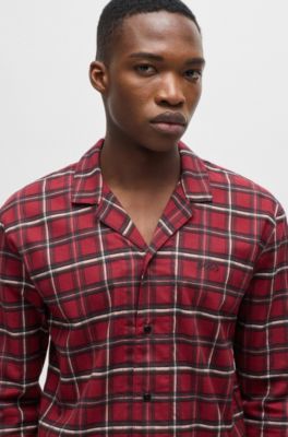 BOSS - Stretch-cotton regular-fit pajamas with festive check - Dark Red