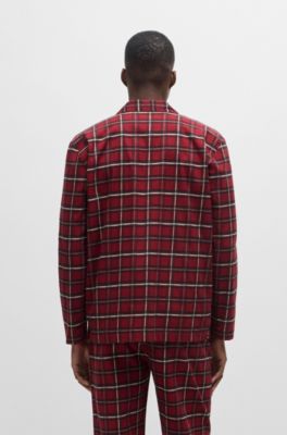 BOSS - Stretch-cotton regular-fit pajamas with festive check - Dark Red