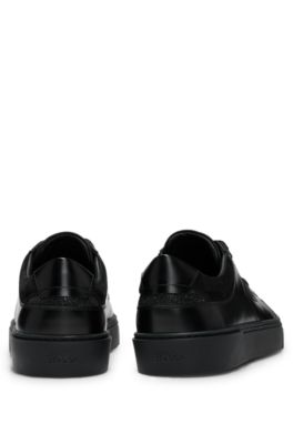 BOSS - Gary Crystal-trim trainers in leather and velvet - Black