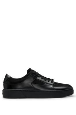 BOSS - Gary Crystal-trim trainers in leather and velvet - Black