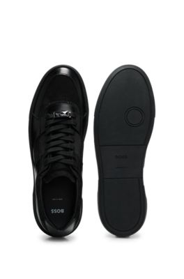 BOSS - Gary Crystal-trim trainers in leather and velvet - Black