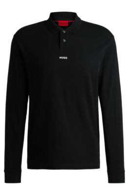 HUGO - Polo relaxed fit de piqué de algodón con logo estampado - Negro