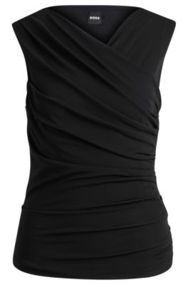 BOSS - Sleeveless top with wrap front - Black