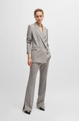 BOSS - Chaqueta regular fit con cierre cruzado - Gris claro