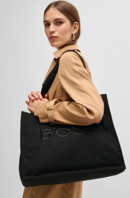BOSS - Tote bag with oversize embroidered logo - Black