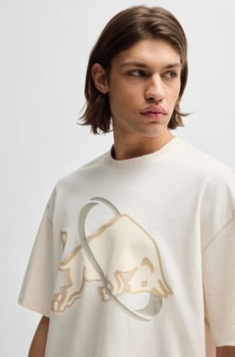 HUGO - HUGO x RB oversize-fit T-shirt with signature bull motif - White