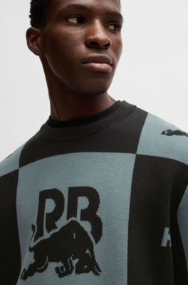 HUGO - HUGO x RB checkerboard cotton sweater with bull motif - Black