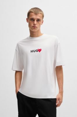 HUGO - Cotton-jersey T-shirt with heart artwork - White