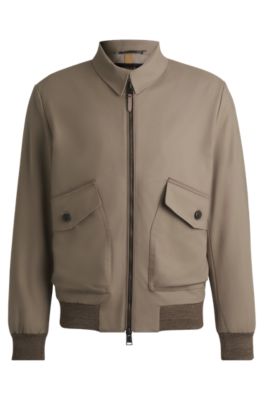 BOSS - Stretch-cotton jacket with ribbed trims - Light Green