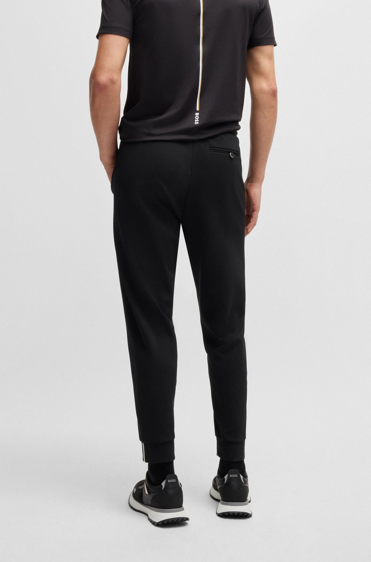 BOSS - Regular-fit trousers in stretch gabardine with logo BOSS - Regular-fit trousers in stretch gabardine with logo
