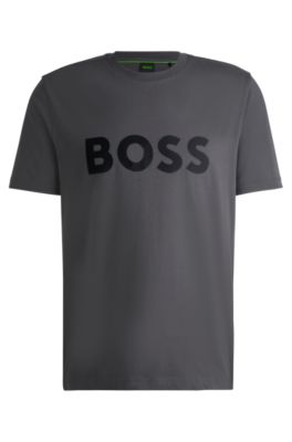 BOSS - T-shirt en jersey de coton avec grand logo - Gris sombre
