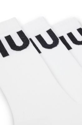 HUGO - Three-pack of short-length socks with contrast logos - White