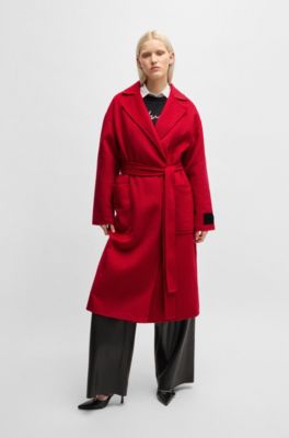 HUGO - Oversize-fit coat with tie-up belt - Red