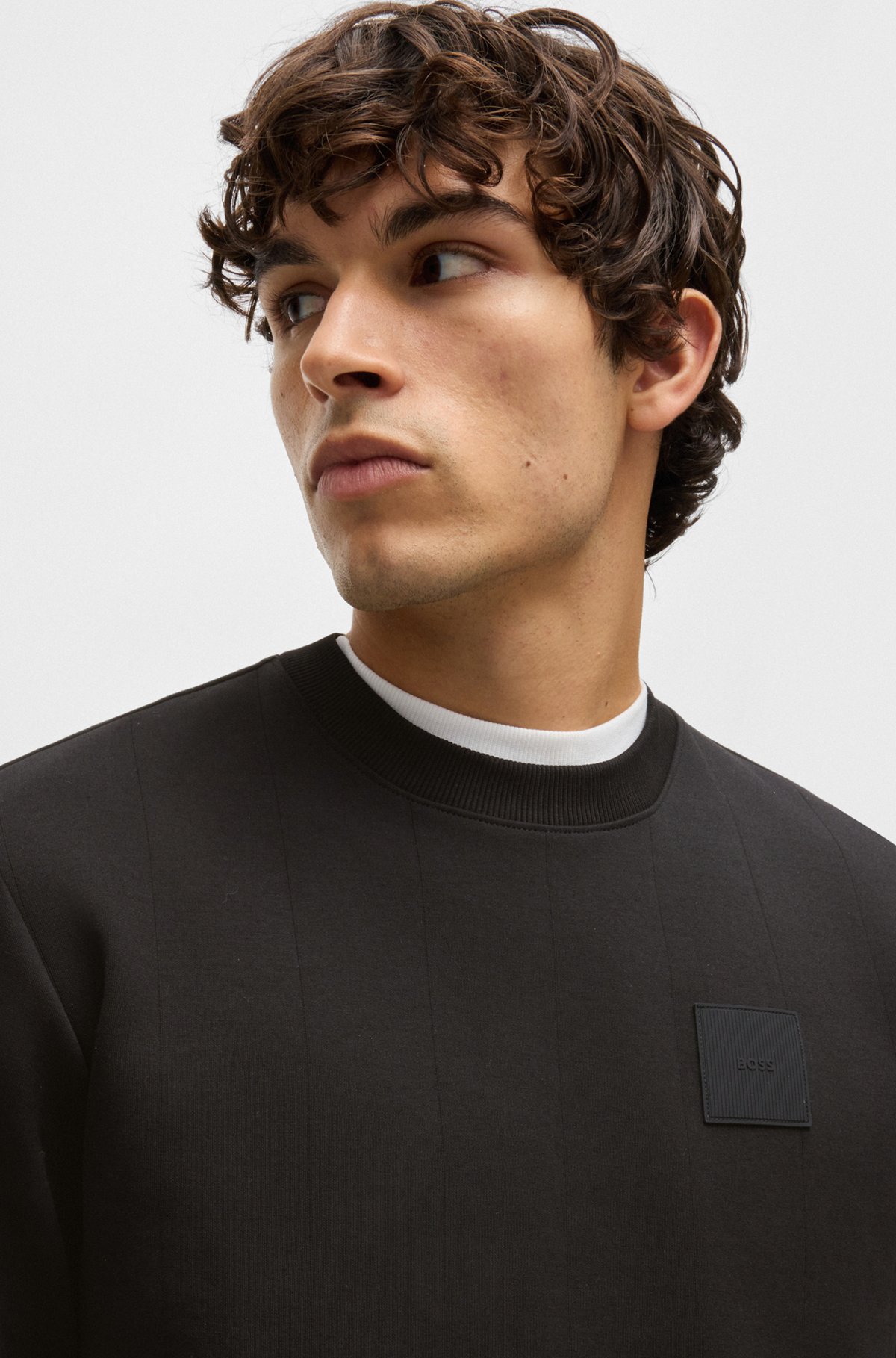 BOSS - Sweatshirt with drop-needle stitching - Black BOSS - Sweatshirt with drop-needle stitching - Black