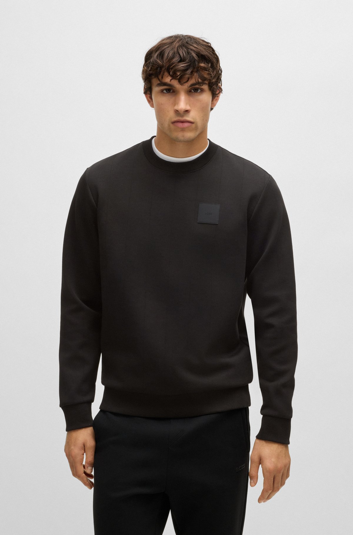 BOSS - Sweatshirt with drop-needle stitching - Black BOSS - Sweatshirt with drop-needle stitching - Black