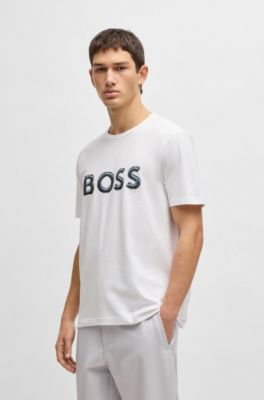 BOSS - Stretch-cotton T-shirt with photo-print logo - White