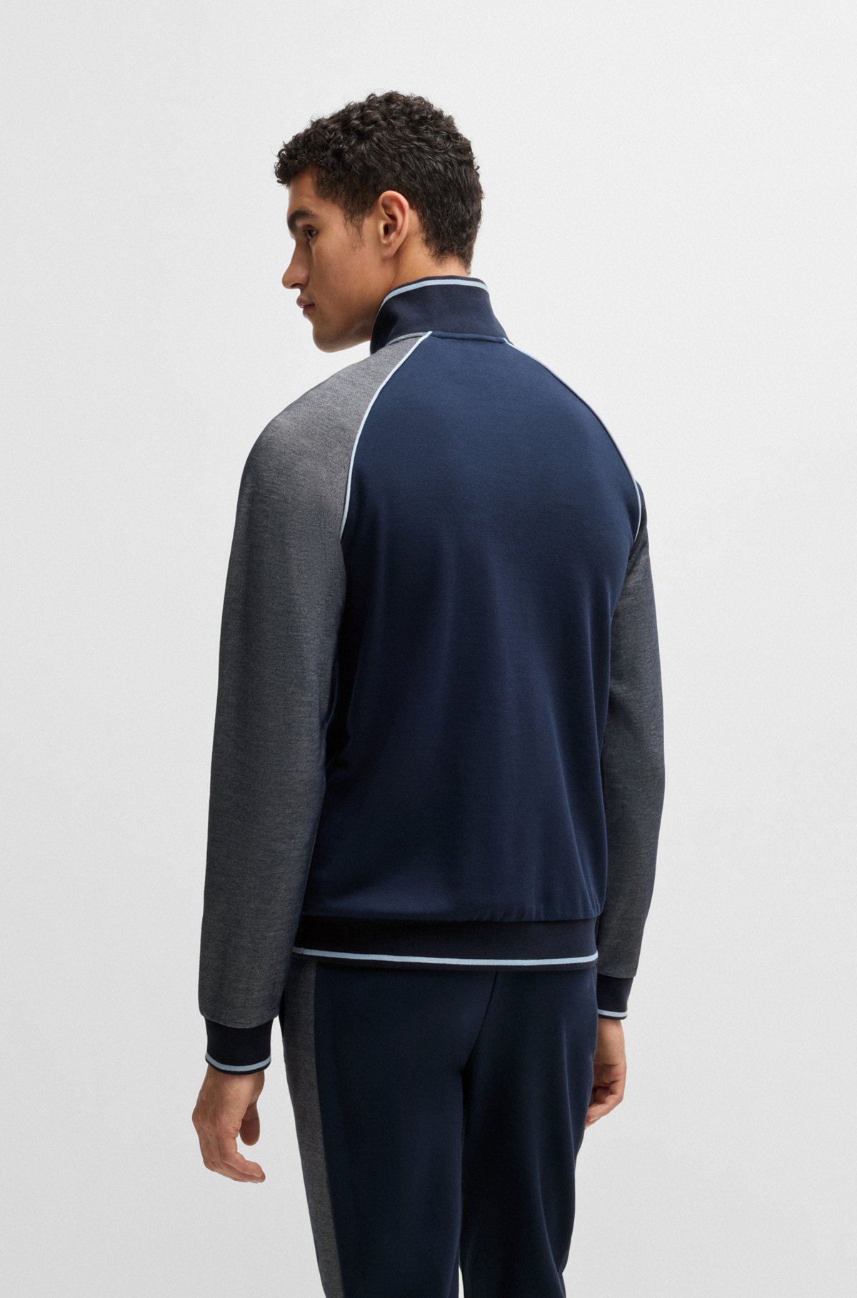 BOSS - Zip-neck sweatshirt with contrast piping - Dark Blue BOSS - Zip-neck sweatshirt with contrast piping - Dark Blue