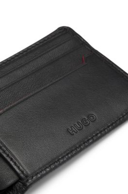 HUGO - Grained-leather card holder with embossed logo - Black