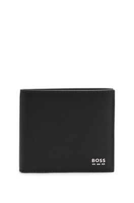 BOSS - Cartera con textura y letras de logo metálicas - Negro