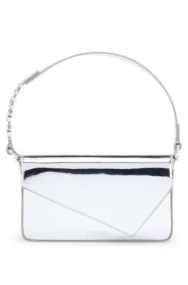 HUGO - Glossy silver-tone clutch bag with logo-trimmed handle - Silver