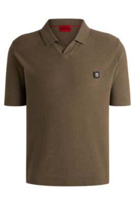 HUGO - Polo de punto de algodón con cuello abierto - Marrón