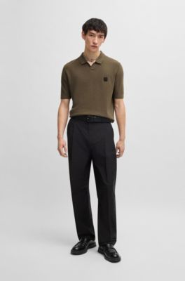 HUGO - Knit polo with Johnny collar - Brown