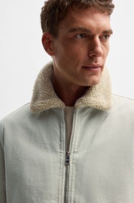 BOSS - BOSS SELECTED BY BECKHAM Italian-denim jacket with borg collar ...