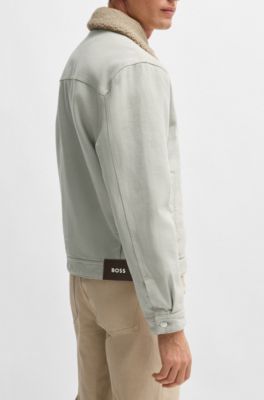 BOSS - BOSS SELECTED BY BECKHAM Italian-denim jacket with borg collar ...