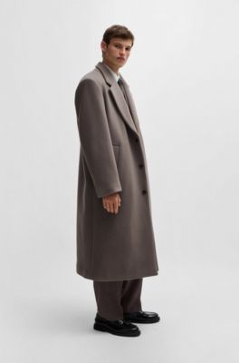 BOSS - Relaxed-fit coat in wool velour - Light Grey