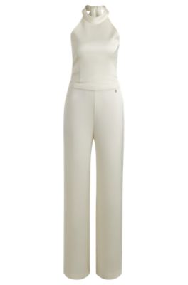 HUGO - Mono de raso sin mangas con lazo en el cuello - Blanco