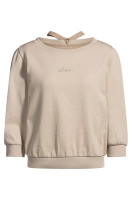 BOSS - Cotton-terry sweatshirt with rear cut-out and bow - Light Beige