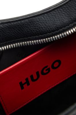 HUGO - Sac hobo en similicuir grainé avec logo - Noir