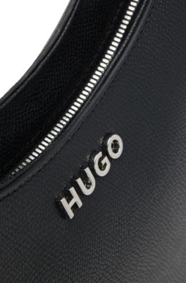 HUGO - Sac hobo en similicuir grainé avec logo - Noir