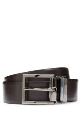 BOSS - Reversible Italian-leather belt with gunmetal hardware - Black