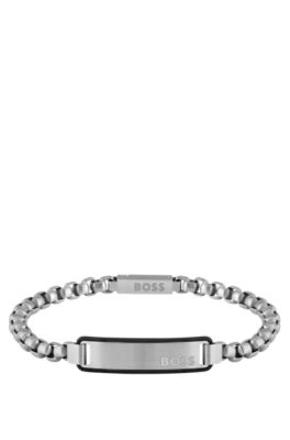 BOSS - Box-chain cuff with silicone-edged logo plate