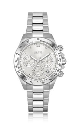BOSS - Silver-white-dial watch with crystals and tachymeter bezel