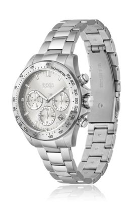 BOSS - Silver-white-dial watch with crystals and tachymeter bezel