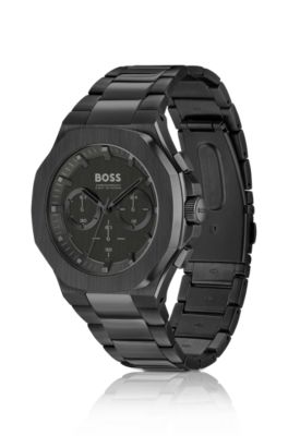 BOSS - Black-plated chronograph watch with link bracelet