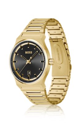 BOSS - Black-dial watch with gold-tone link bracelet