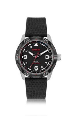 HUGO - Fabric-strap watch with black dial