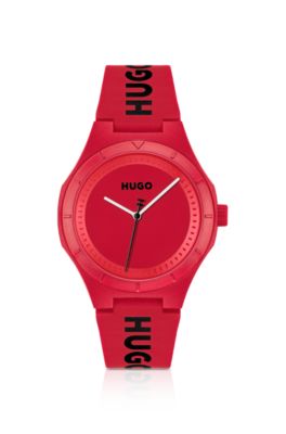 HUGO - All-red watch with branded silicone strap