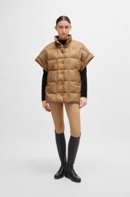 BOSS - Equestrian down cape with fleece-lined pockets - Beige