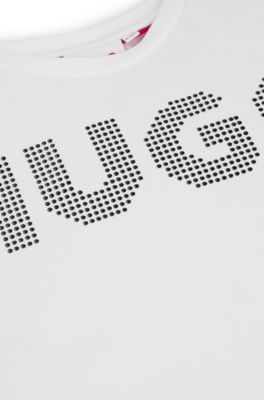 HUGO - Kids' T-shirt in cotton with studded logo - White