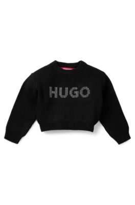HUGO - Kids' cropped sweater with studded logo - Black