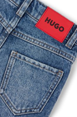 HUGO - Kids' regular-fit jeans in distressed blue denim