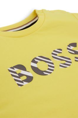 BOSS - Kids' T-shirt in pure-cotton jersey with embossed logo - Yellow